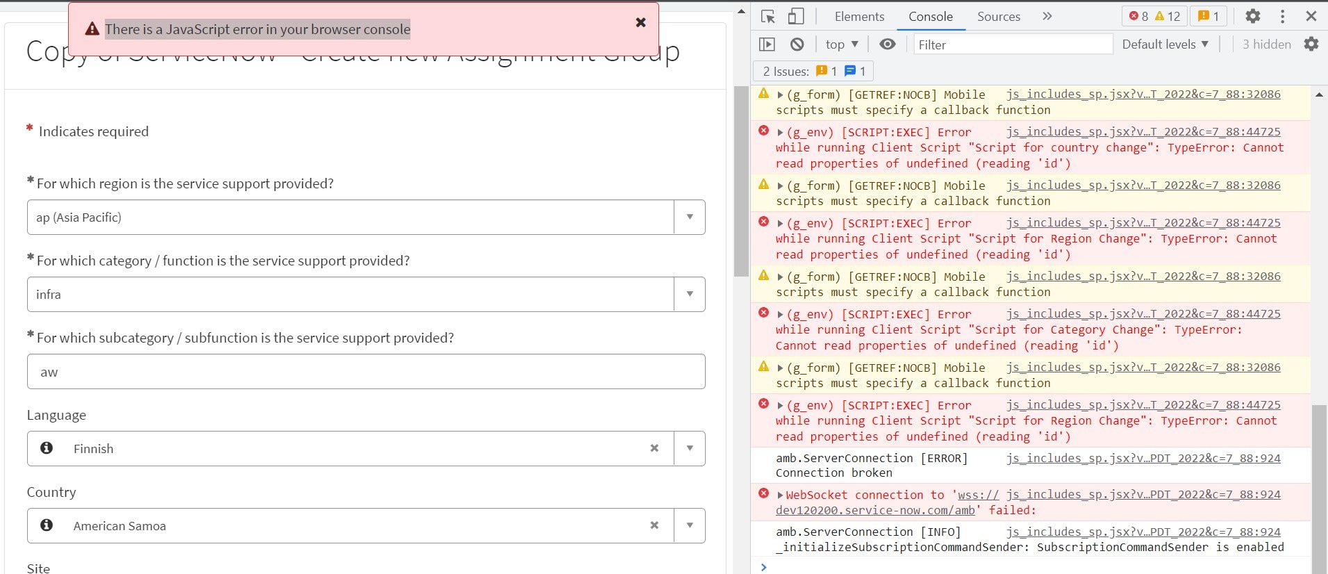 Solved: How to fix the error "There is a JavaScript error ... - ServiceNow Community